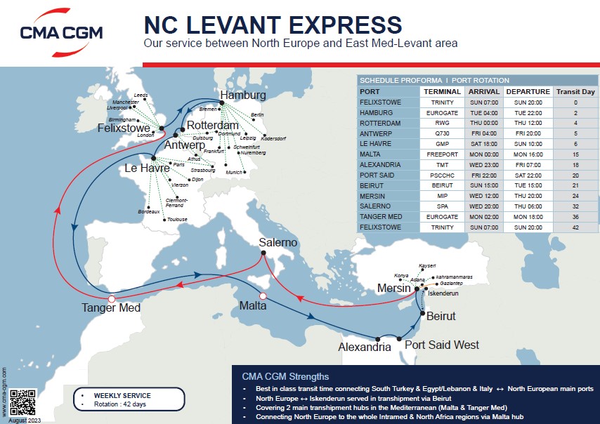 CMA CGM | CMA CGM adapte la rotation de son service NC LEVANT EXPRESS reliant le Nord Europe et ...